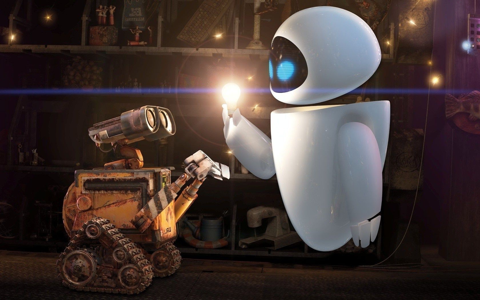 Wall-e Валли лампочка горящая роботы eve lightbulb. Обои для рабочего ...